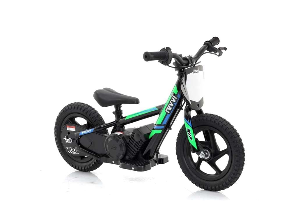 REVVI 12″ KID’S ELECTRIC BALANCE BIKE GREEN | Trial Enduro Direct