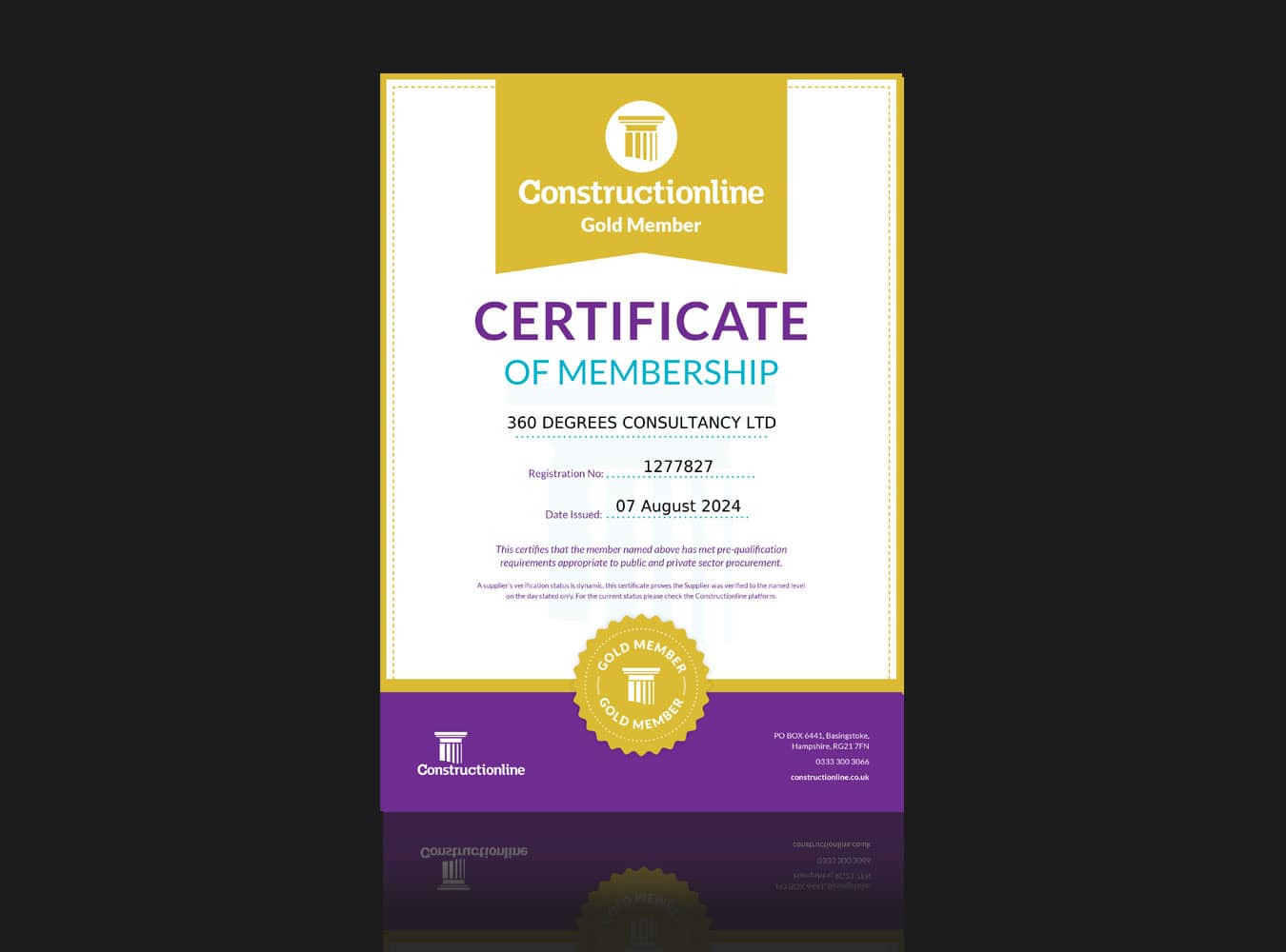 ConstructionLine Gold Membership Achieved | 360 Degrees Consultancy